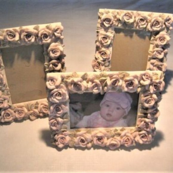 Accents | 1 Romantic 7 X 5 Picture Frame 3d Resin Pink Roses Shabby ...